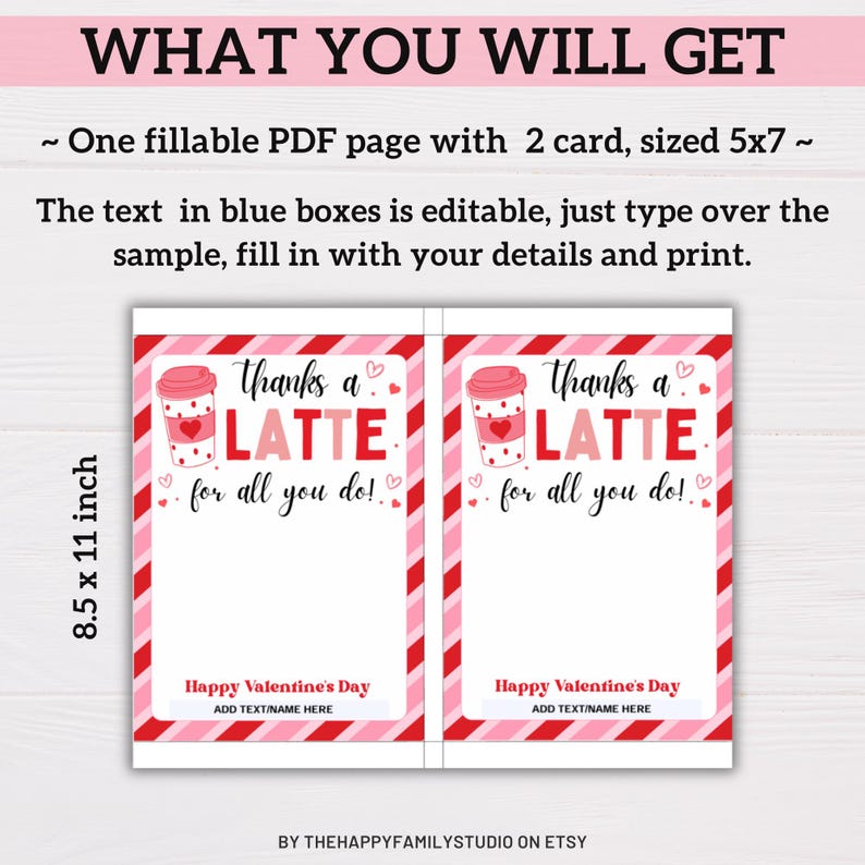 Printable Thanks a Latte Valentine's Day Card Holder, Teacher Valentine ...