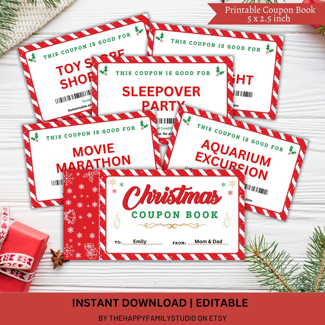 Christmas Coupon Book for Kids, Printable Coupon Book Template, Custom ...