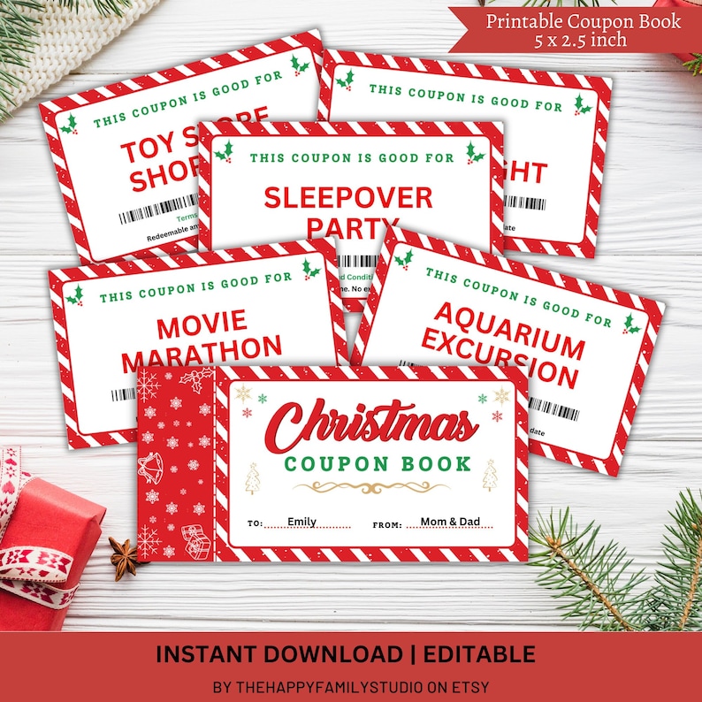 Christmas Coupon Book for Kids, Printable Coupon Book Template, Custom ...