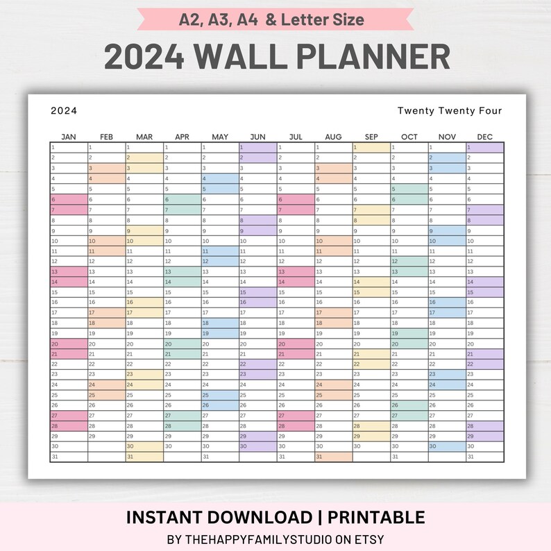 2024 Full Year Planner Landscape, 2024 Wall Planner Calendar, Large ...