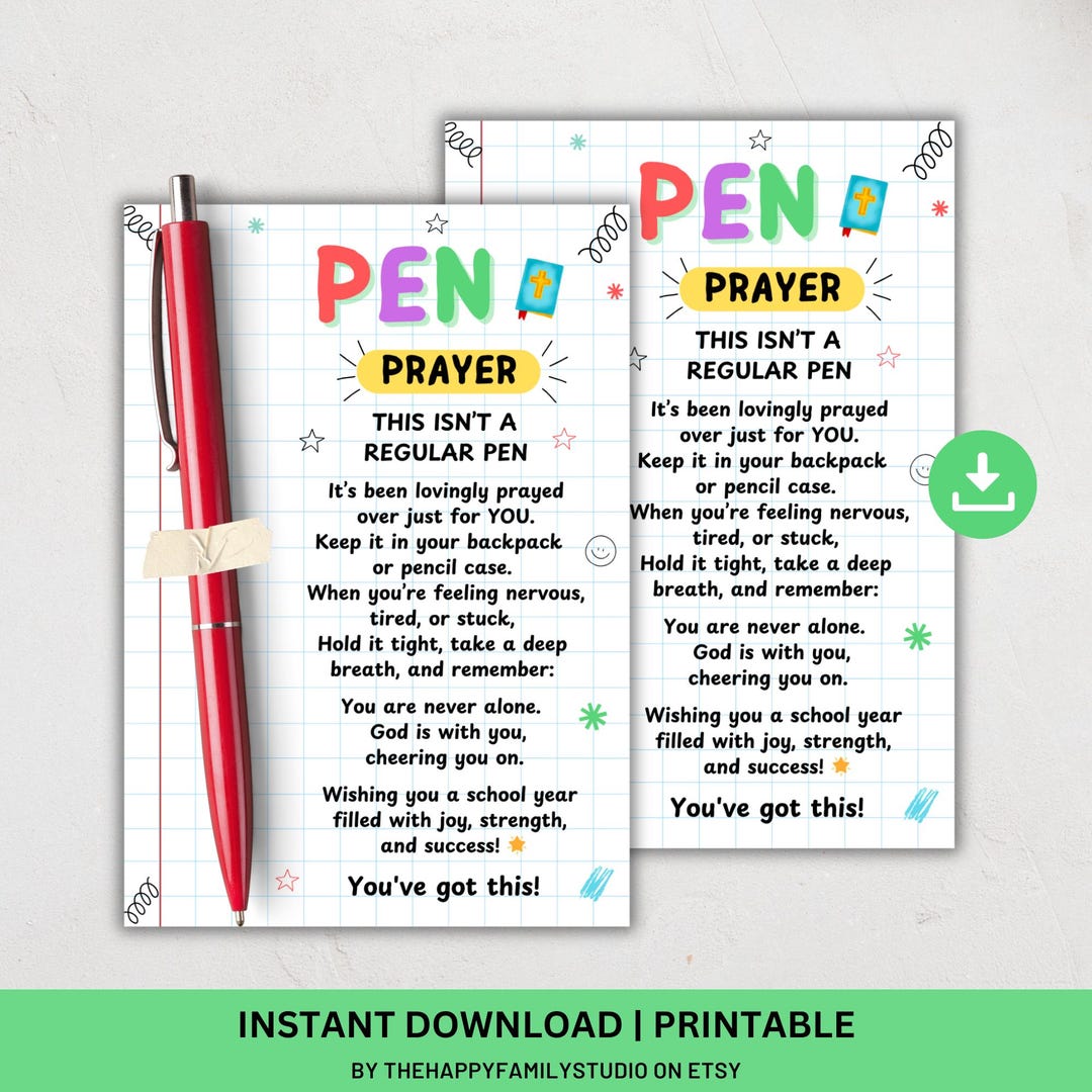 Pen Prayer Tags, Pencil Prayer Tag, Back to School Backpack Blessing ...