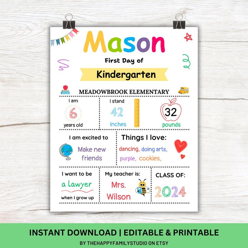 Editable Back to School Sign First With Child Details, Last Day of ...