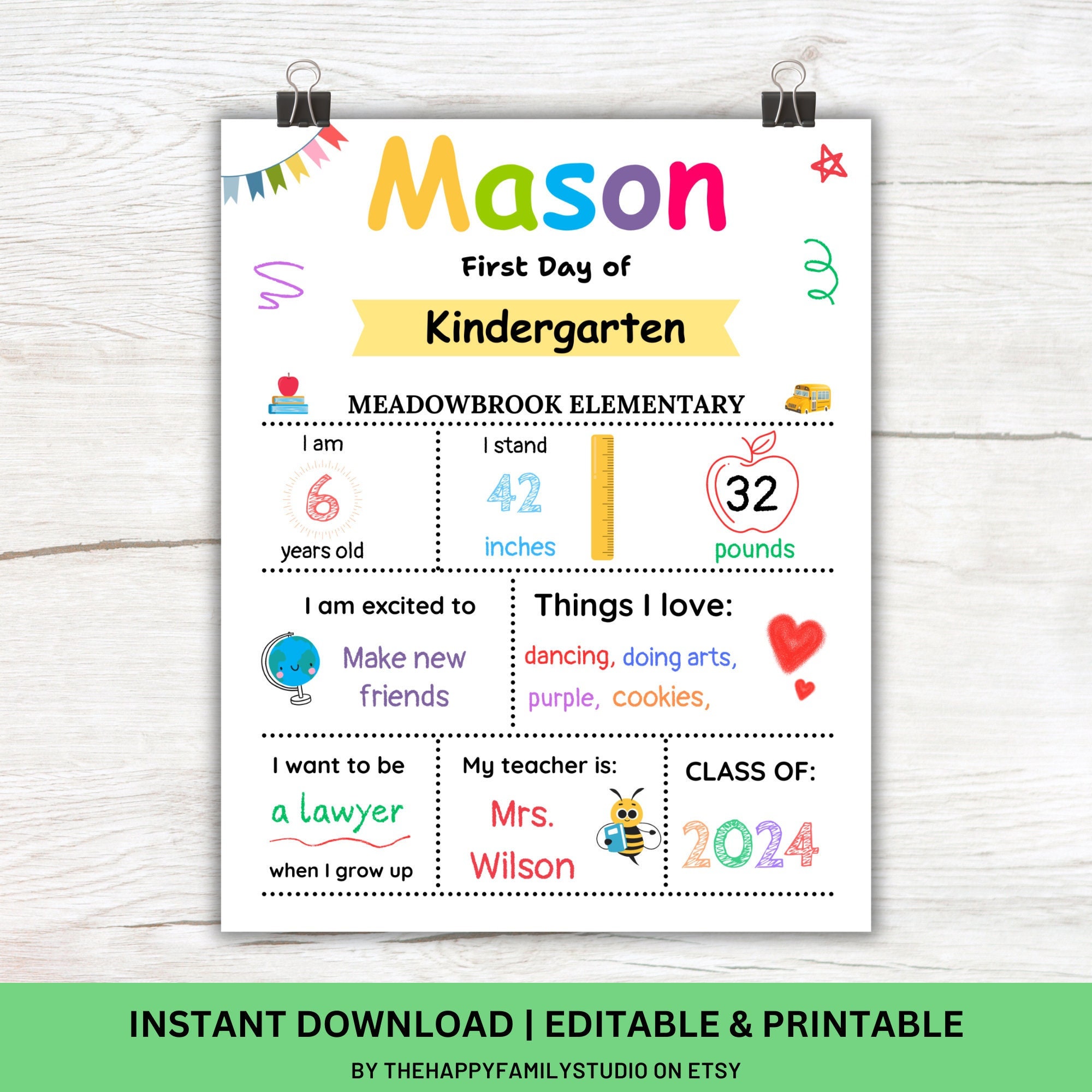 Editable Back to School Sign First With Child Details, Last Day of ...