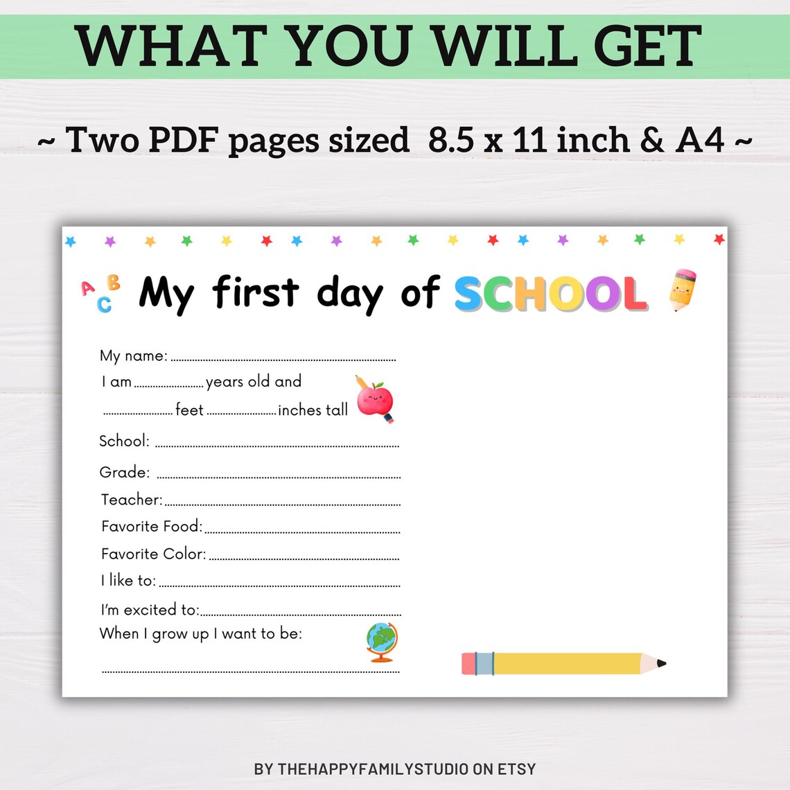 First Day of School Printable Handprint Craft, Back to School Keepsake ...