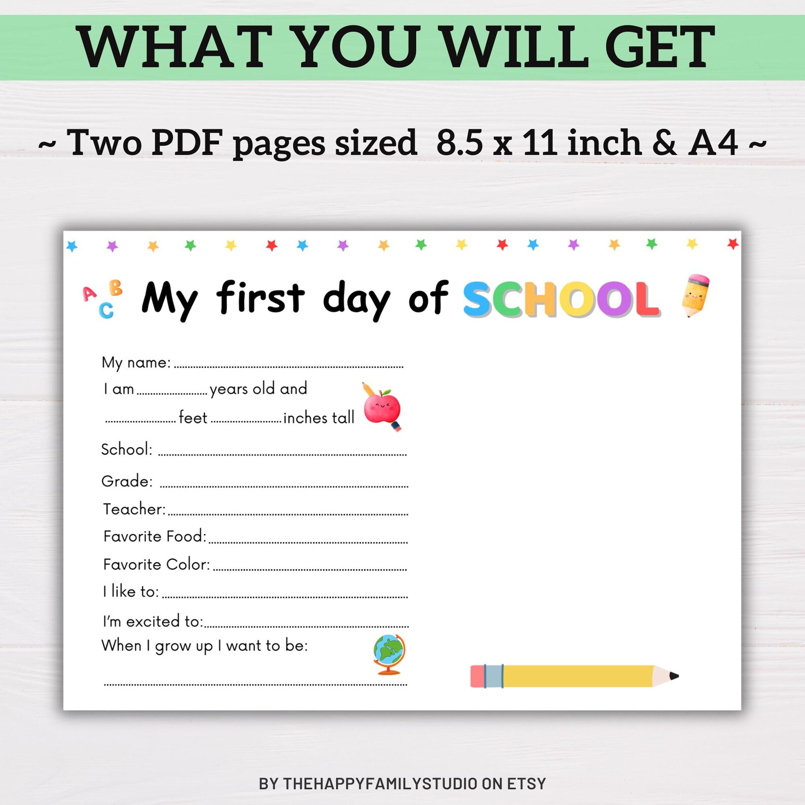 First Day of School Printable Handprint Craft, Back to School Keepsake ...