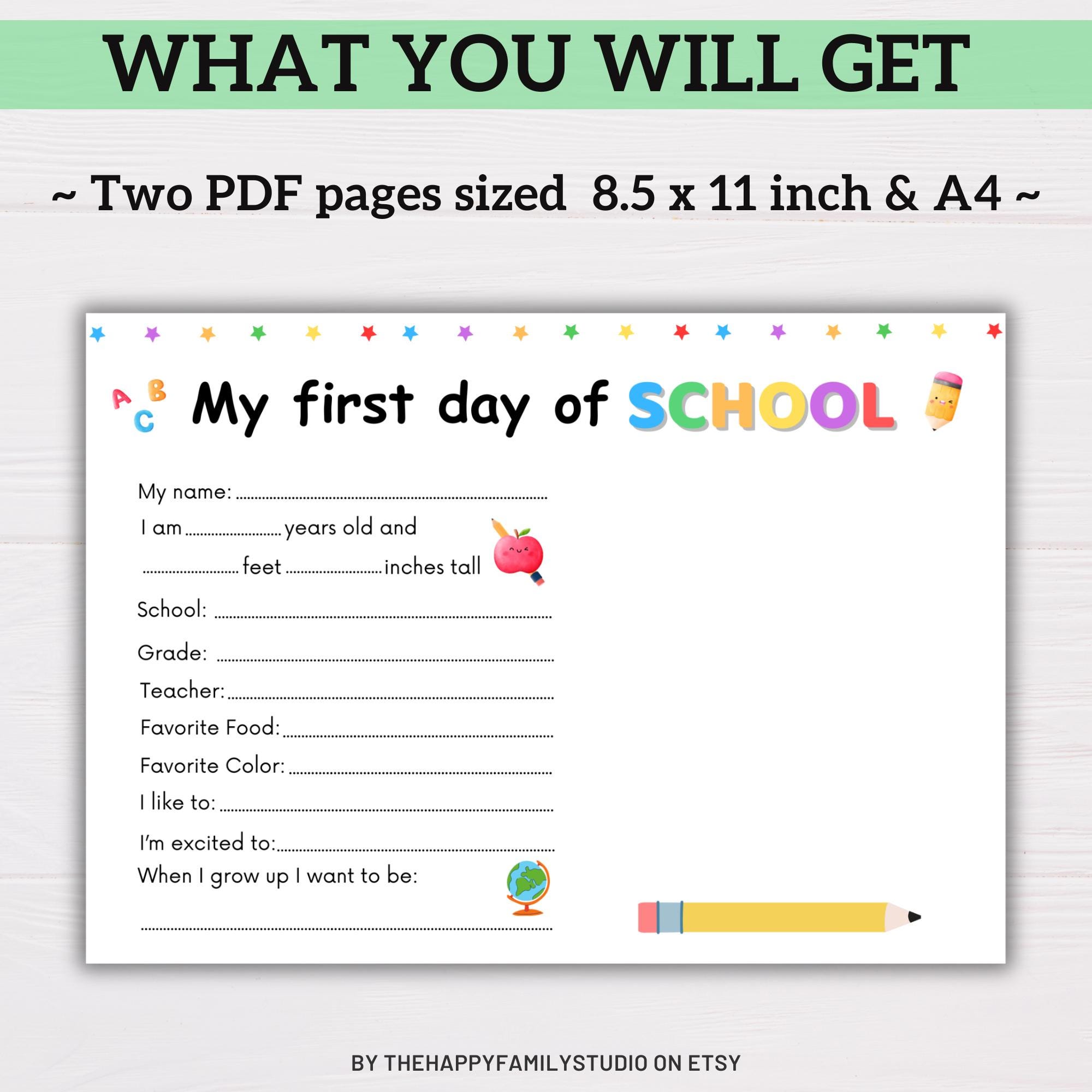 First Day of School Printable Handprint Craft, Back to School Keepsake ...