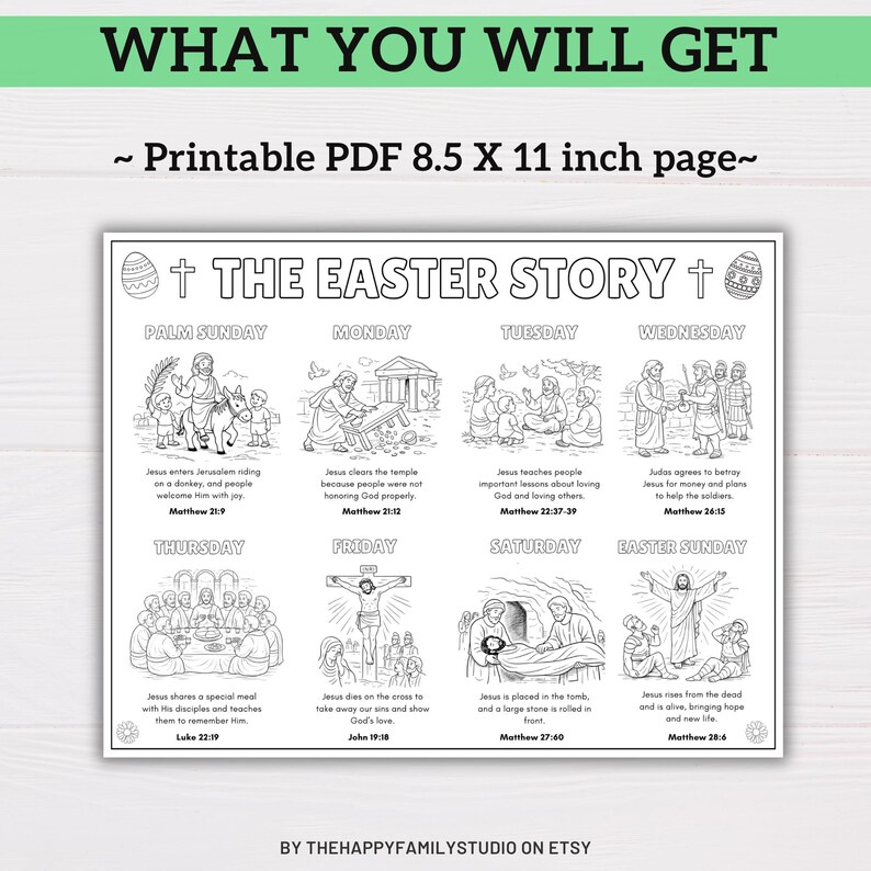 Holy Week Timeline Coloring Page Printable, Easter Bible Story Coloring ...