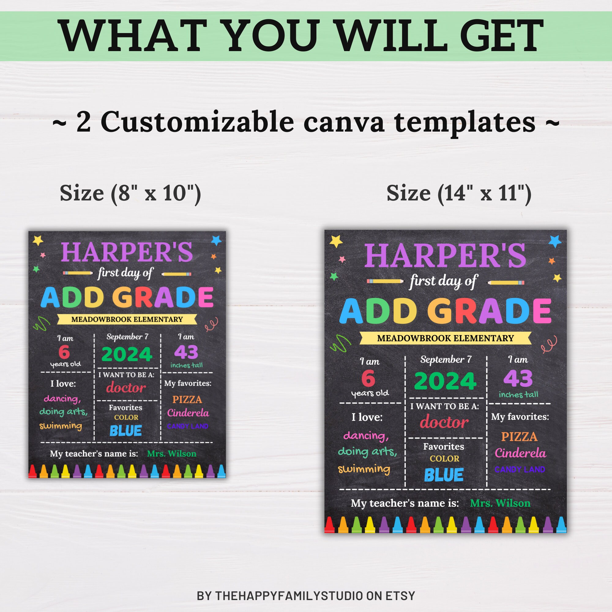 First Day of School Sign, Back to School Chalkboard Poster, Any Grade ...