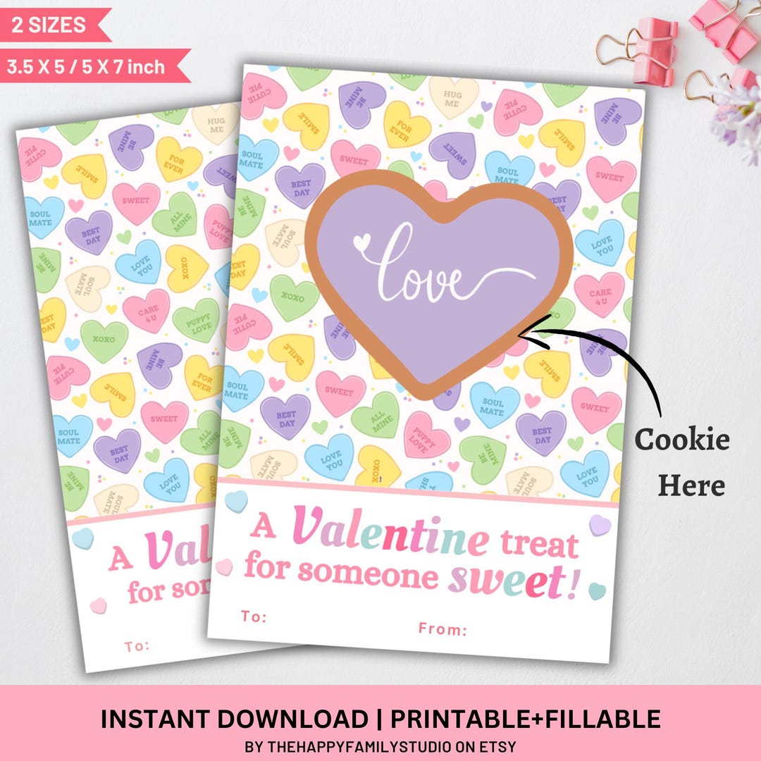 Printable Valentine Mini Cookie Card, Sweetheart Valentine's Cookie ...