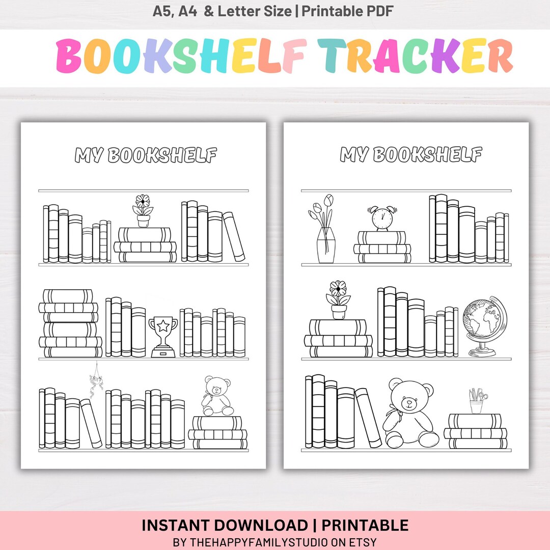 Bookshelf Reading Log, Reading Tracker Printable, Book Tracker 30 & 50 ...