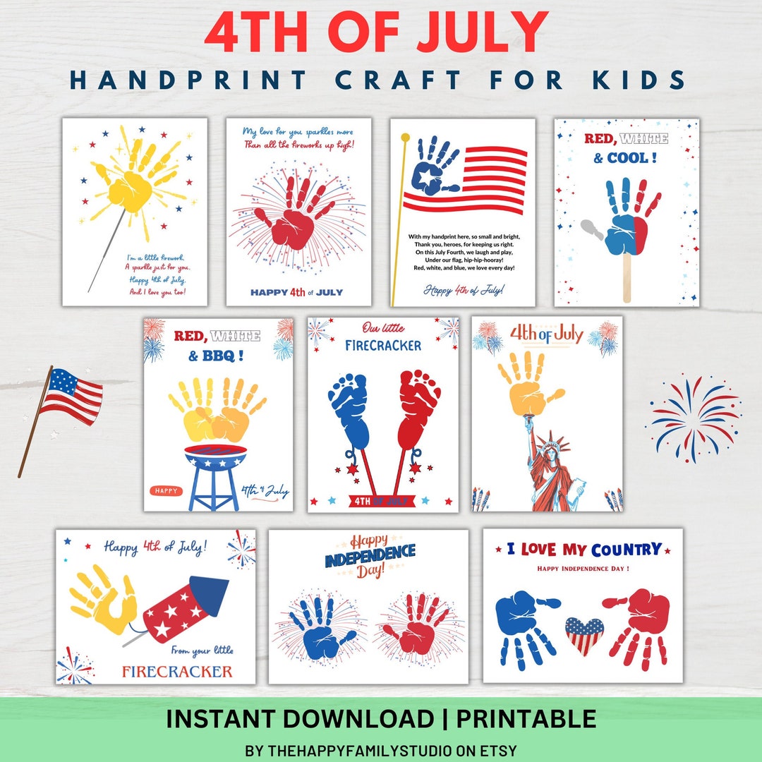 4th of July Handprint Art, 4th of July Handprint Printable Craft ...