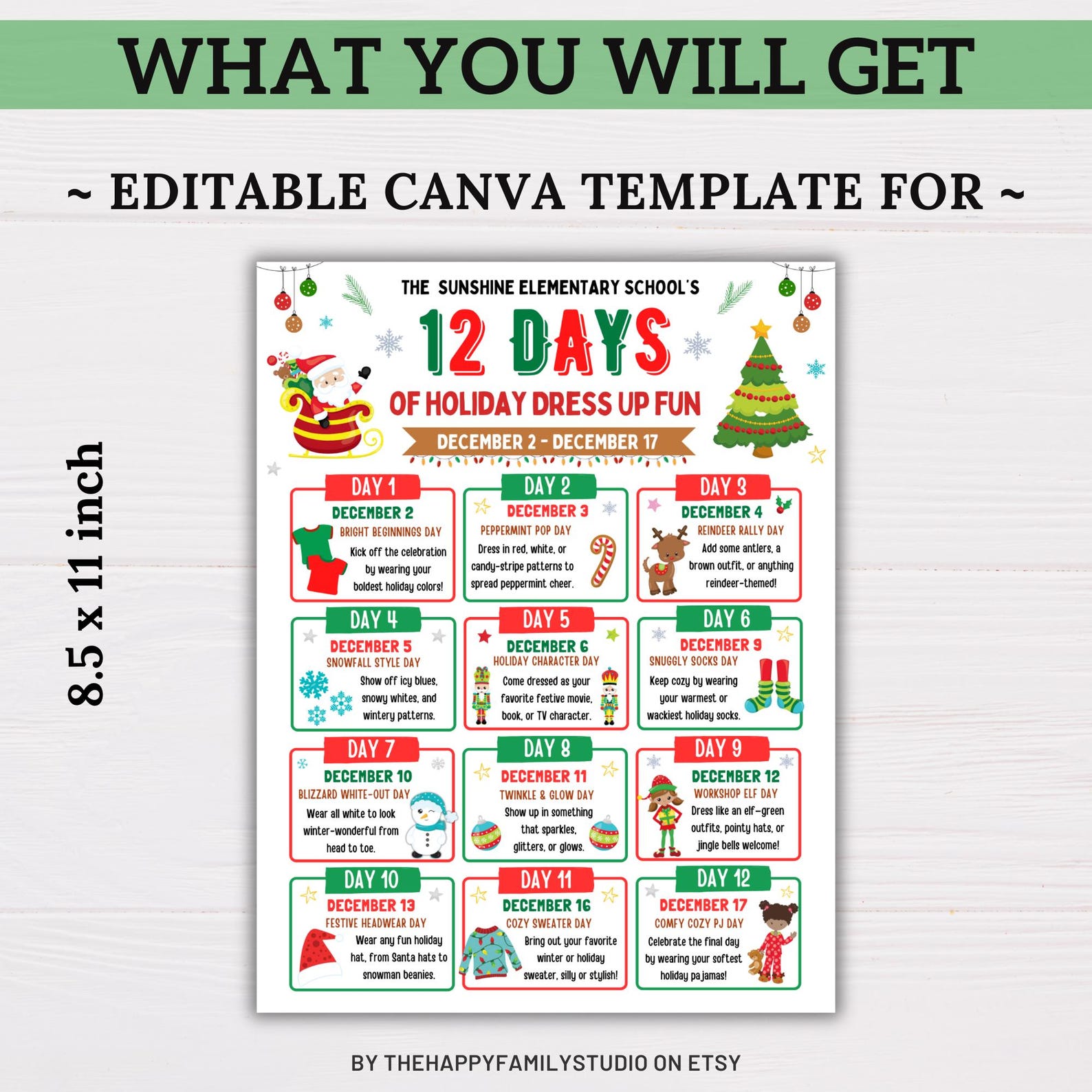 12 Days of Christmas Dress up Flyer, Holiday School Spirit Week ...