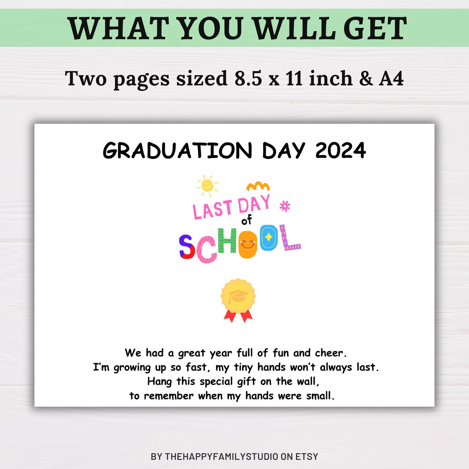 Last Day of School Handprint Art, School Keepsake, Kindergarten ...