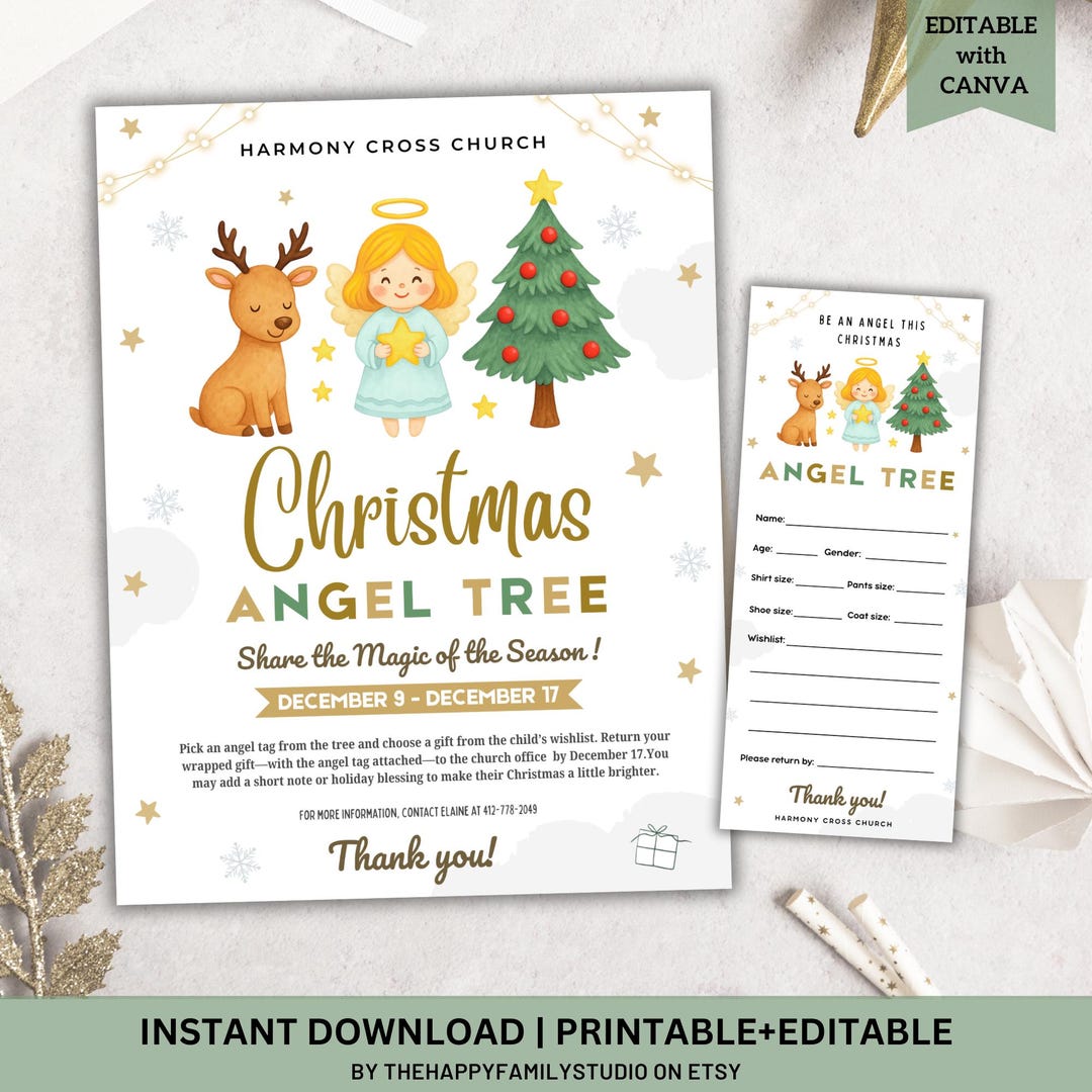 Angel Tree Fundraiser Church Flyer, Christmas Giving Tree Gift Tag ...