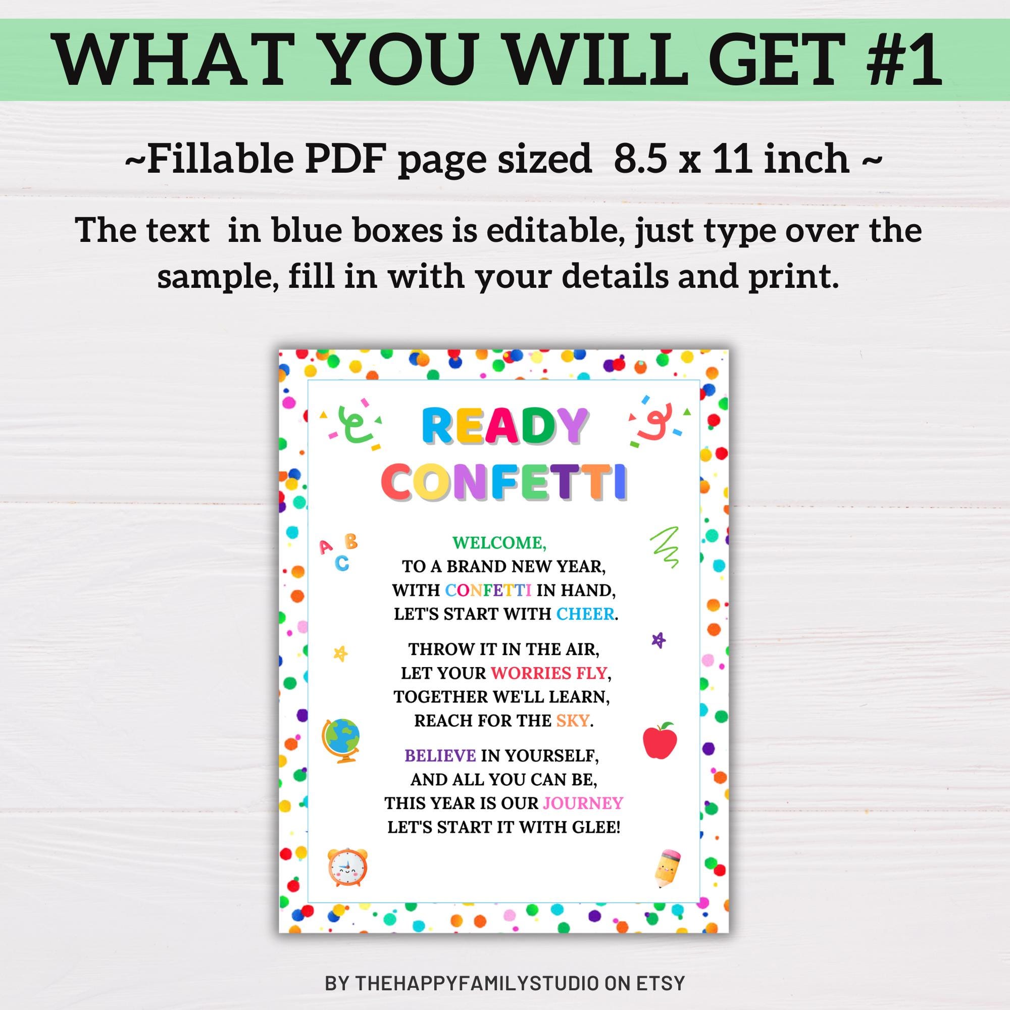 Ready Confetti Back to School, Ready Confetti Poem, First Day Jitters ...