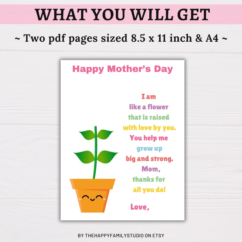 Printable Mother's Day Handprint Art, DIY Mom Craft Gift , Mothers Day ...