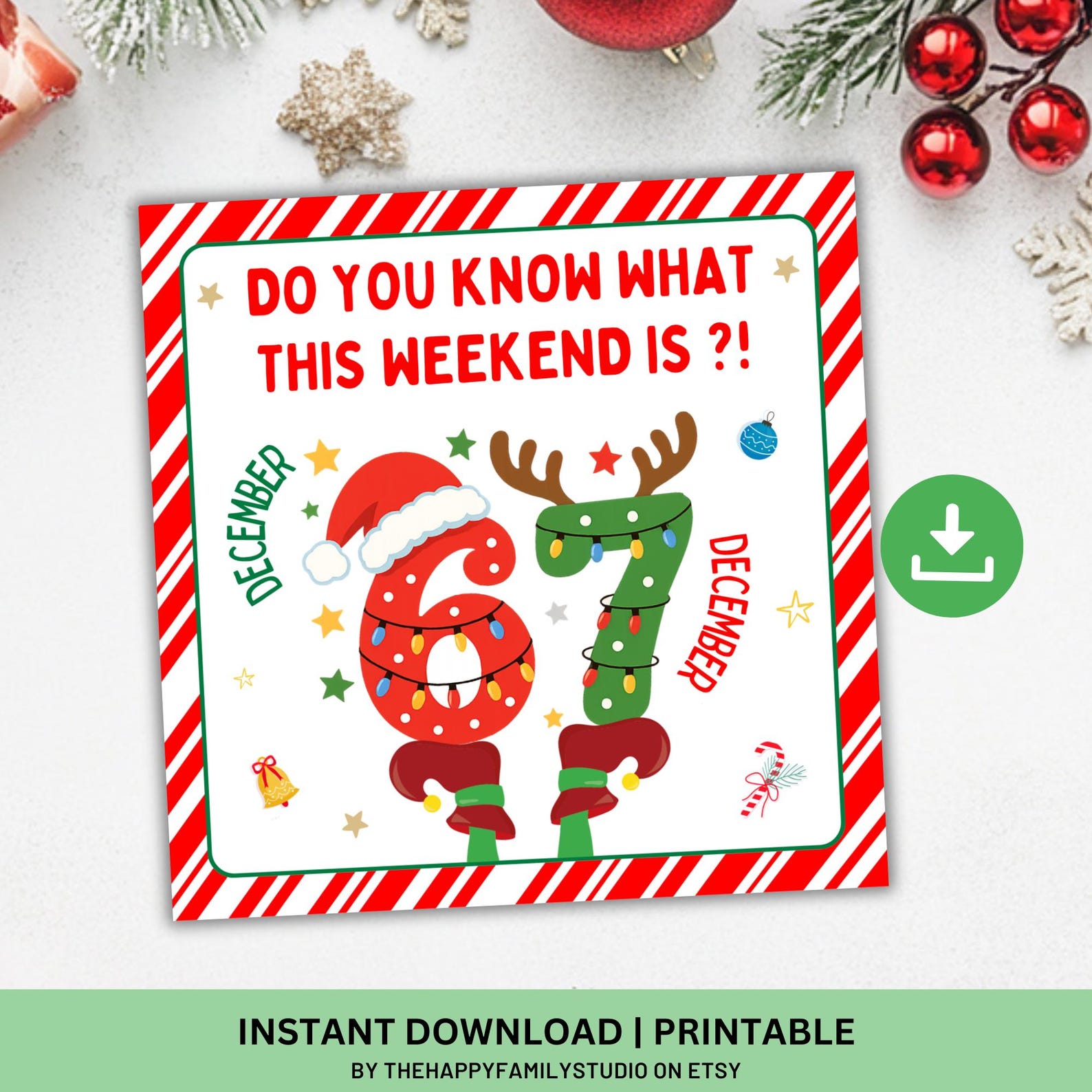 6 7 Printable Elf Prop, Six Seven Funny Meme Christmas, December 6th ...