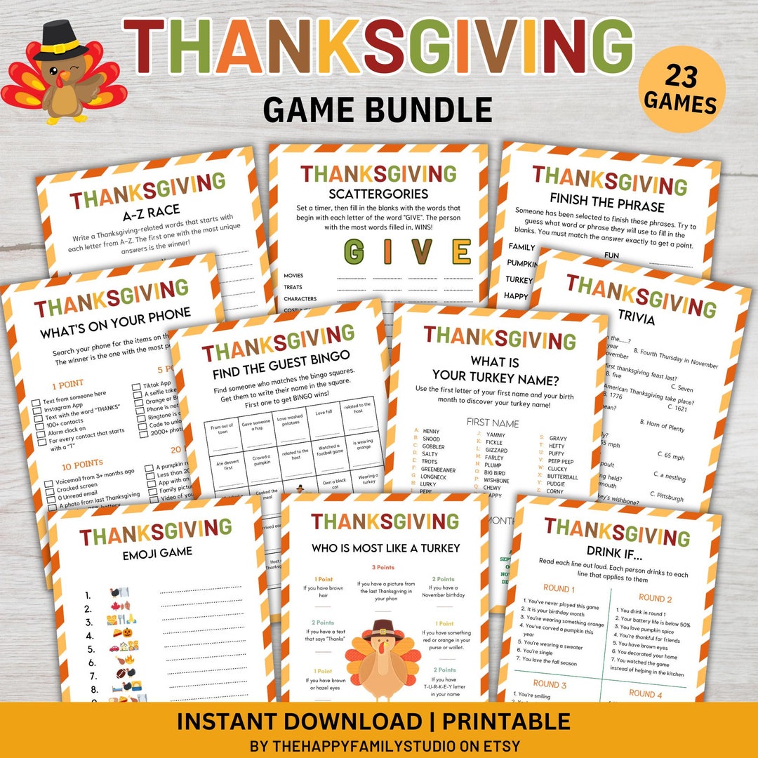 Thanksgiving Printable Games Bundle, Thanksgiving Games for Kids and ...