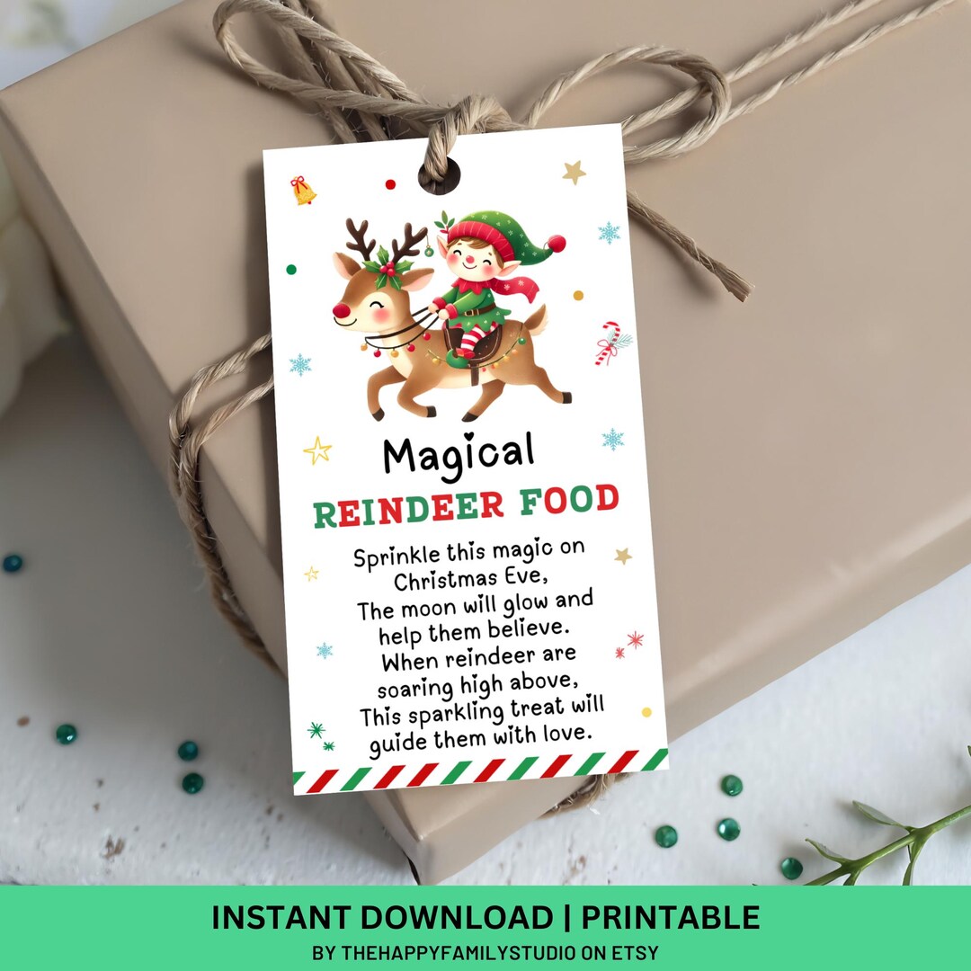 Reindeer Food Tag, Printable Magical Reindeer Food Label, Reindeer ...