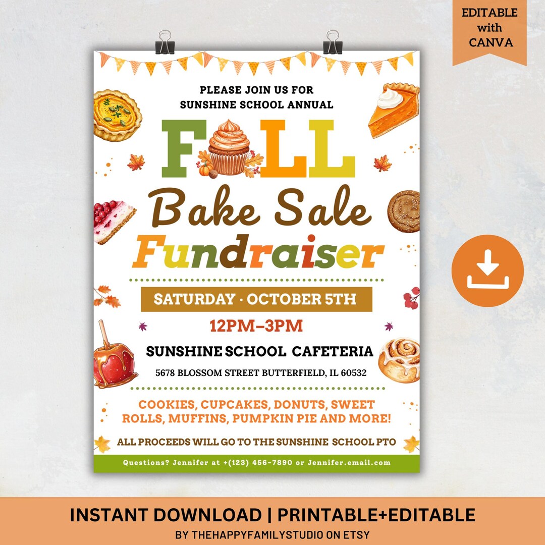 Fall Bake Sale Flyer, Fall Pie Sale Fundraiser Flyer, Thanksgiving Bake ...