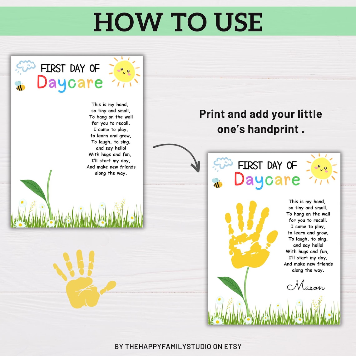 My First Day of Daycare Footprint Art, Toddler Handprint Art Keepsake ...