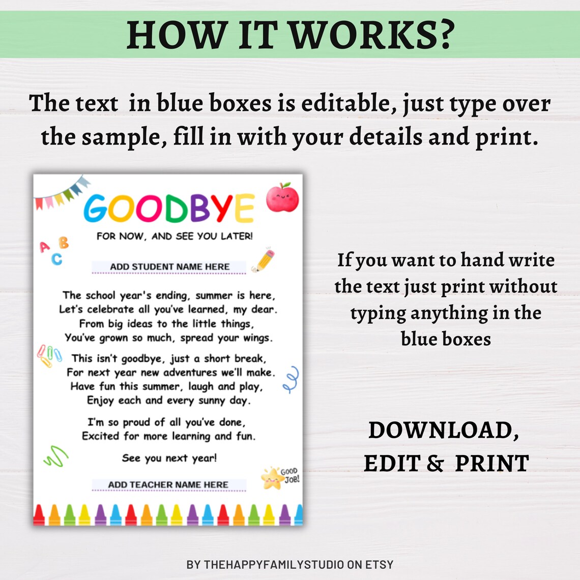 End of School Year Poem Gift From Teacher to Student, End of Year Gift ...