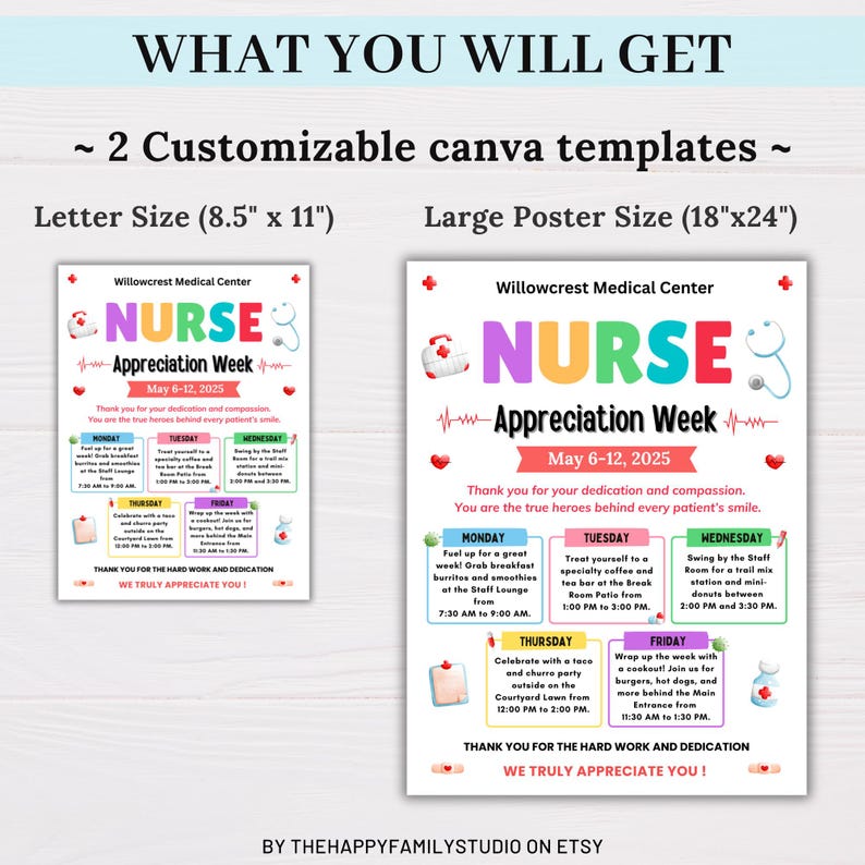 EDITABLE Nurse Appreciation Week Itinerary Flyer, Hospital Staff Events ...