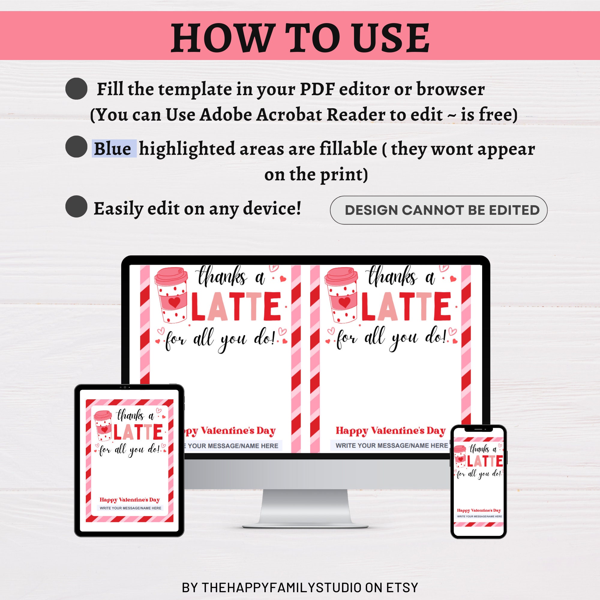 Printable Thanks a Latte Valentine's Day Card Holder, Teacher Valentine ...