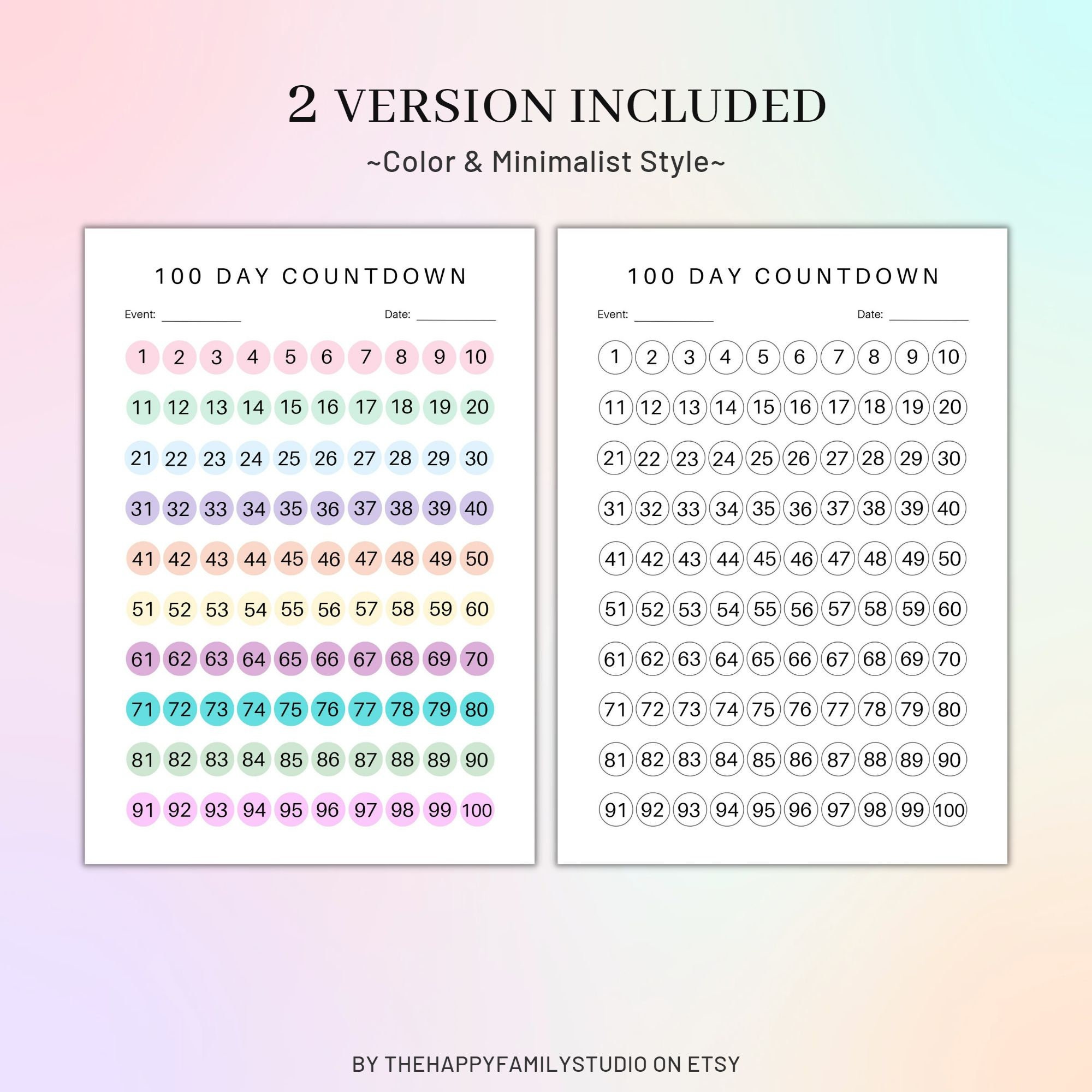 100 Day Countdown Tracker for Any Occasion Printable 100 - Etsy