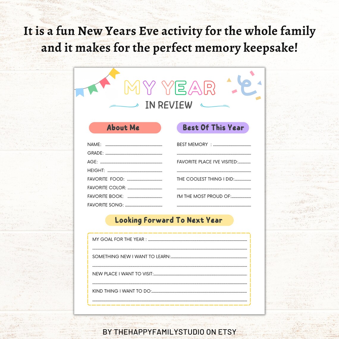 Kid's Year in Review Printable, Year Review Activity, New Years ...