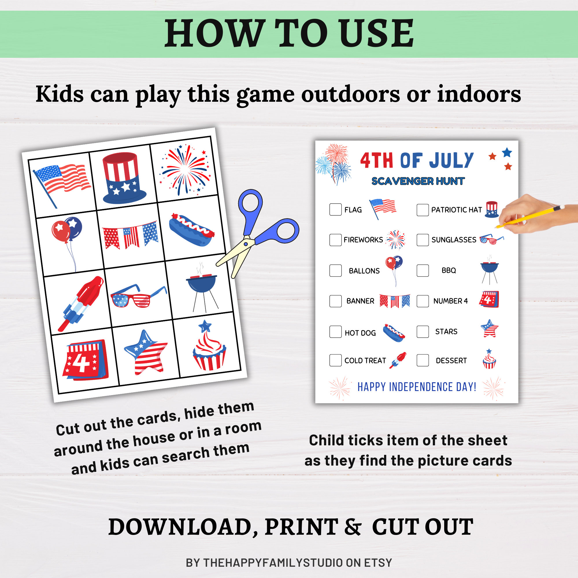 4th of July Scavenger Hunt for Kids, Treasure Hunt With Cards to Hide ...