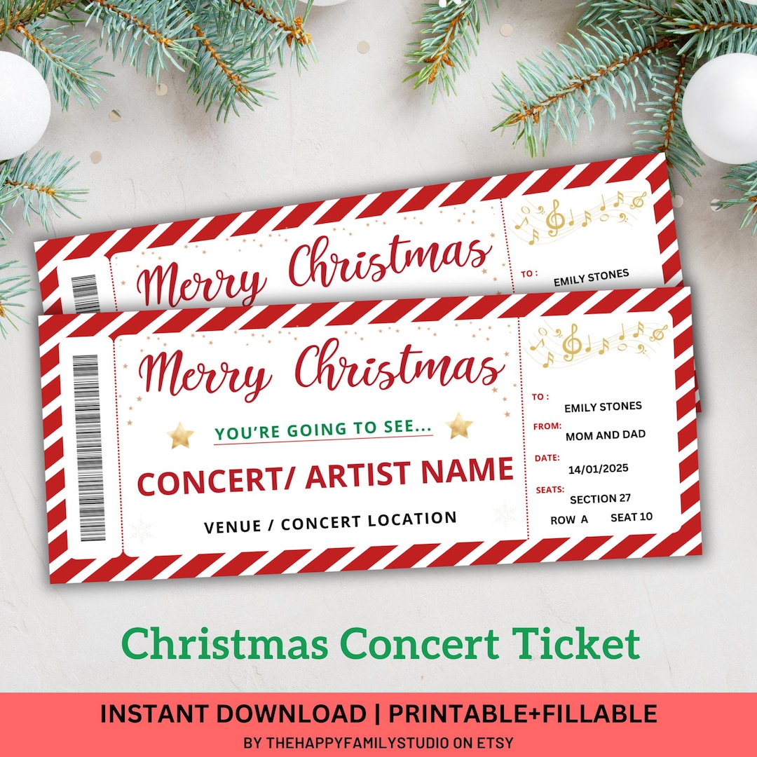 Christmas Concert Ticket Template , Editable Event Ticket, Concert Fake ...