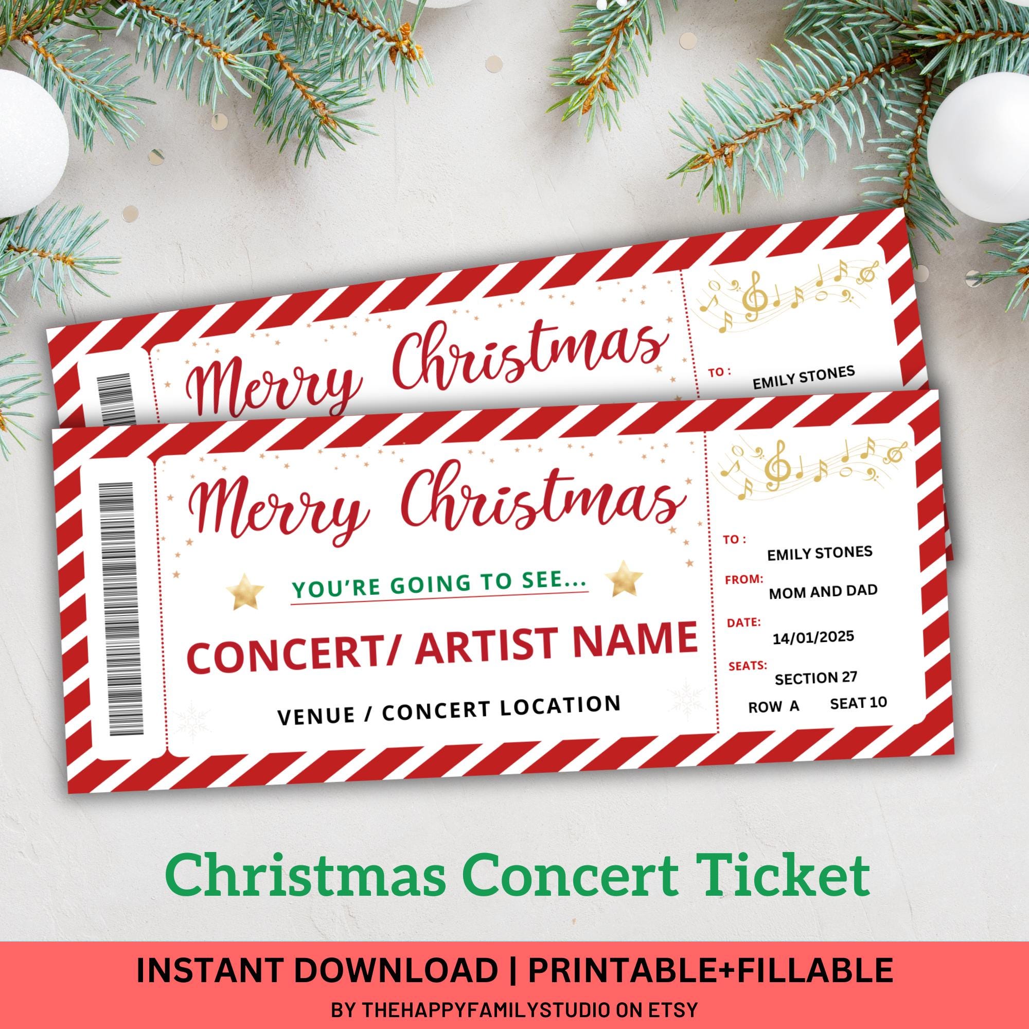 Christmas Concert Ticket Template , Editable Event Ticket, Concert Fake ...
