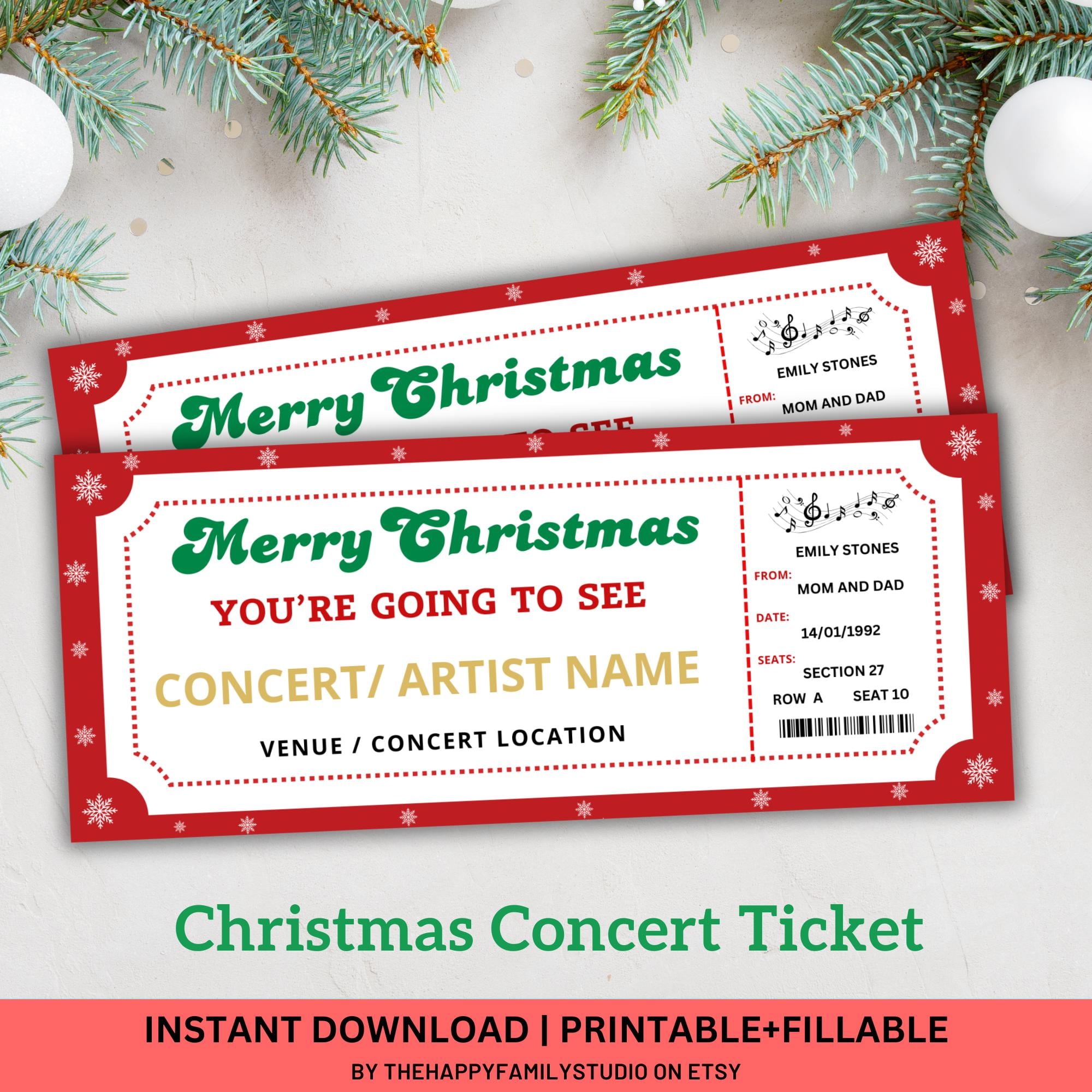 Christmas Concert Ticket, Christmas Concert Fake Ticket, Concert ...
