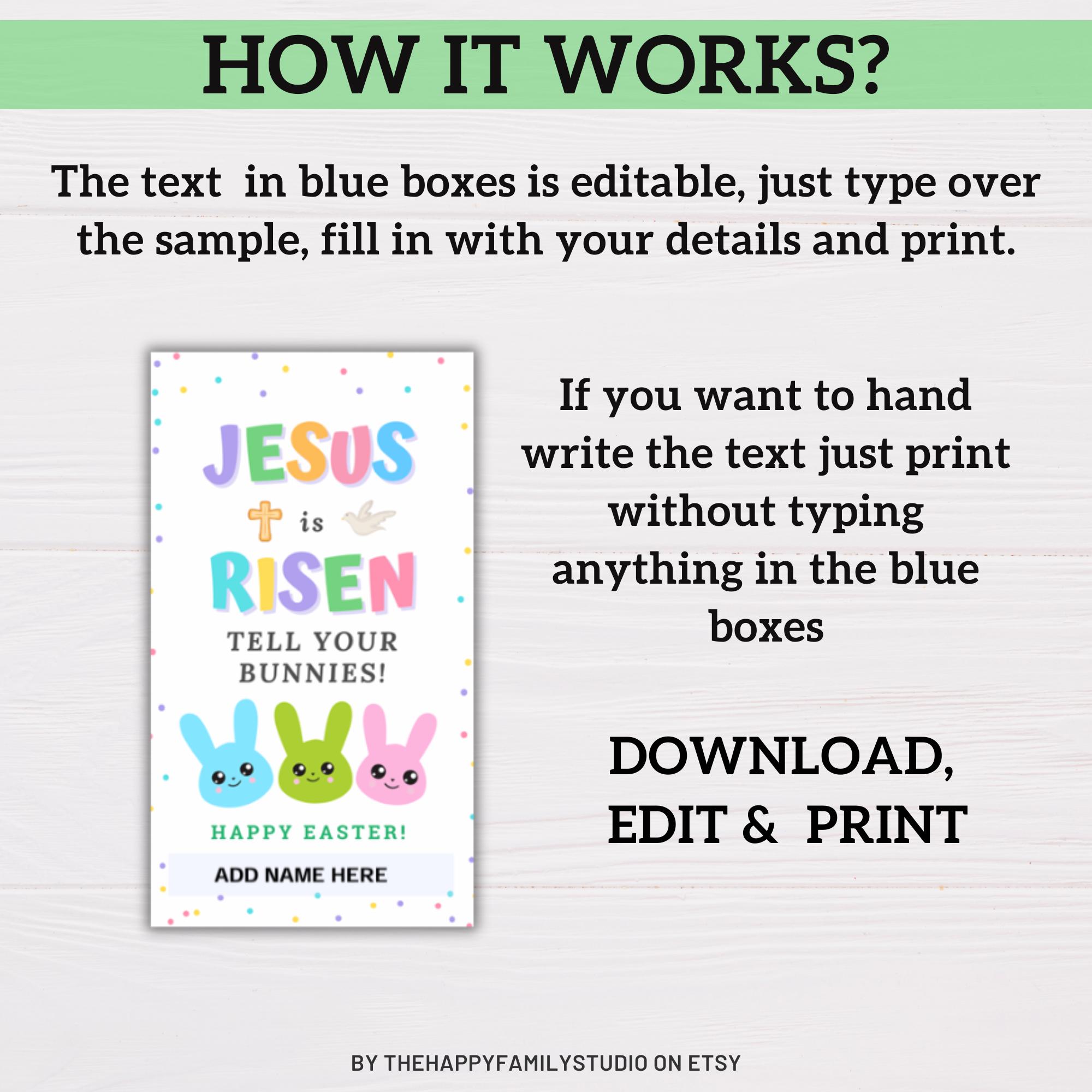 Jesus is Risen Easter Gift Tags, Easter Basket Tag, He is Risen Sunday ...