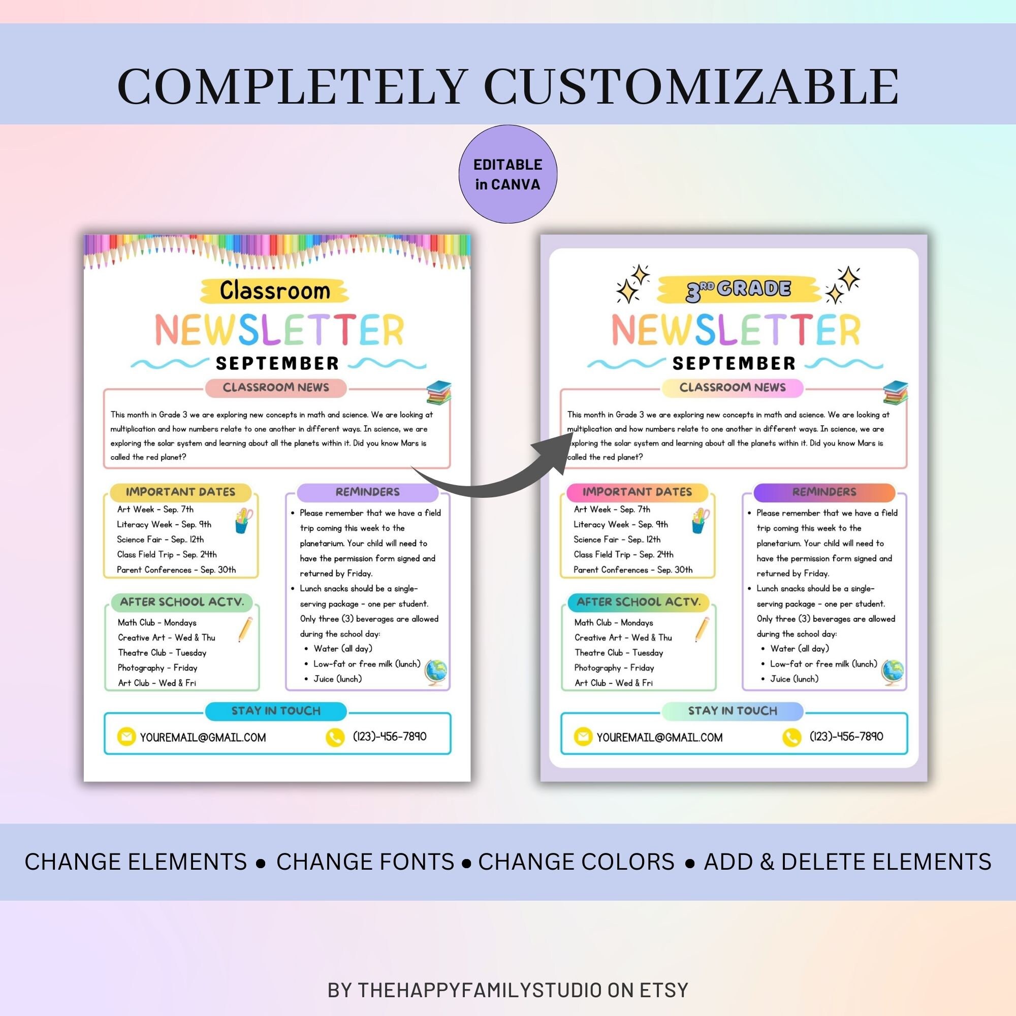 Classroom Newsletter Editable Template, Monthly/weekly Class Flyer ...