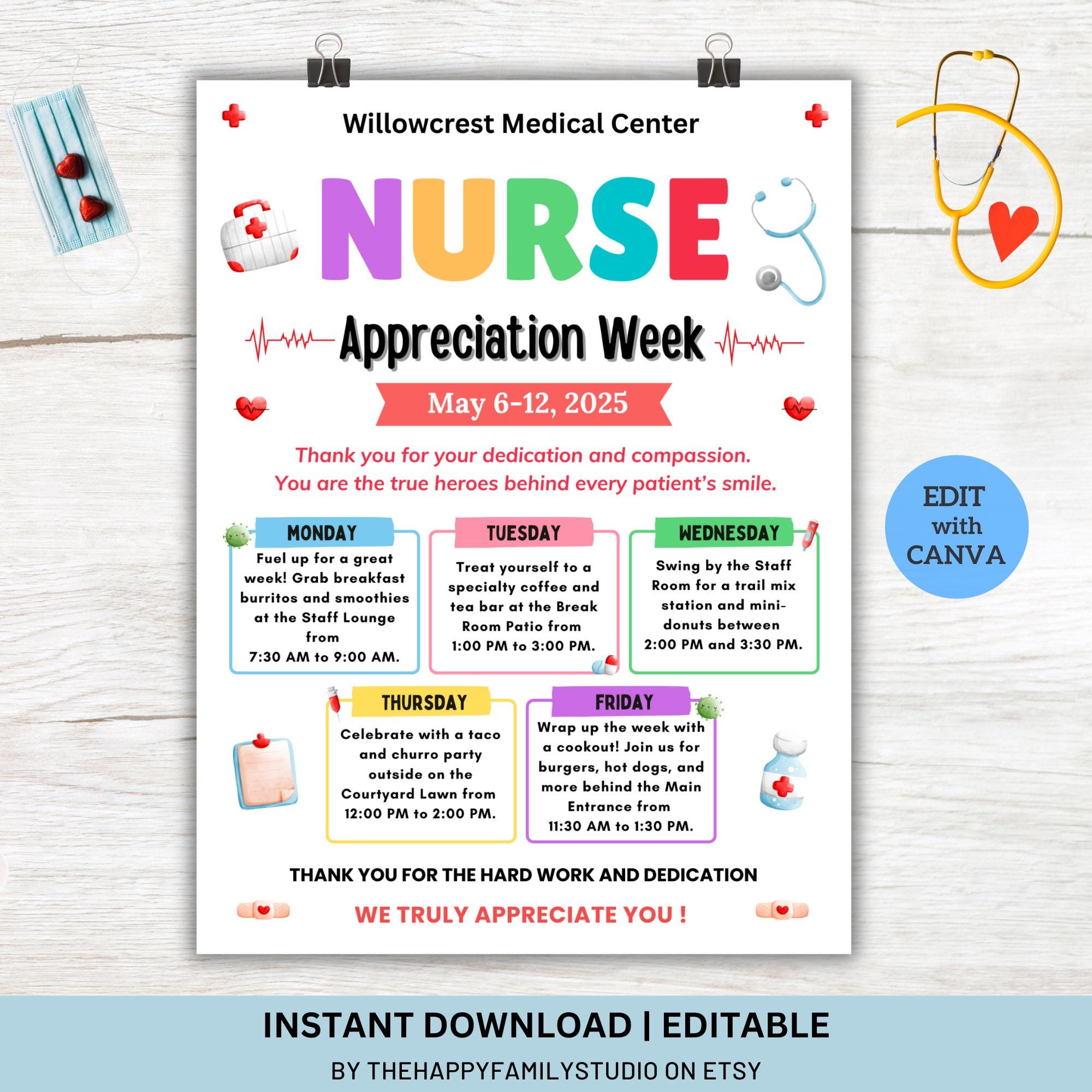 Editable Nurse Appreciation Week Itinerary Flyer (digital Download) - Etsy