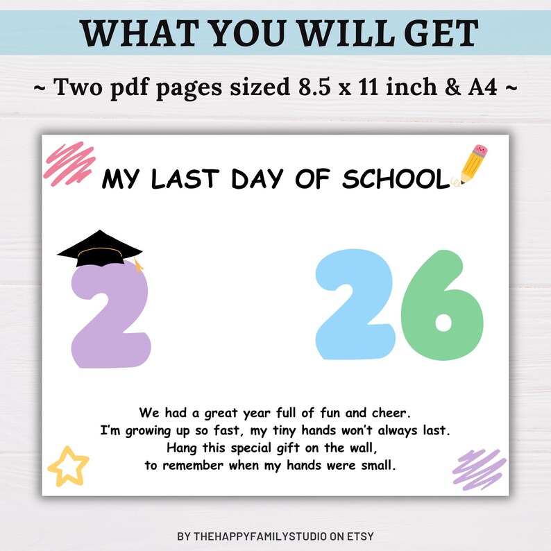 Last Day of School Handprint Art, School Keepsake, Kindergarten ...