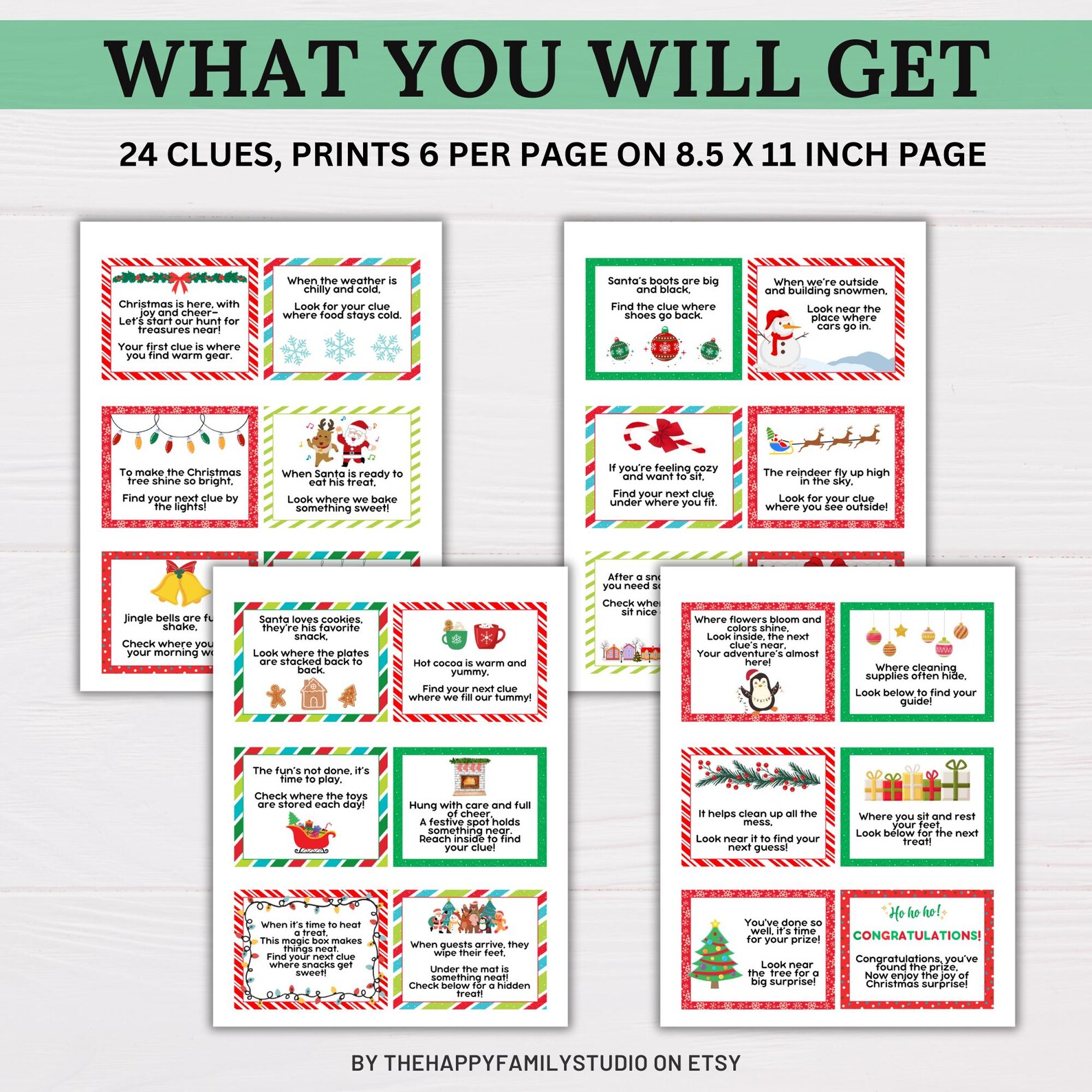 Indoor Christmas Treasure Hunt, Christmas Scavenger Hunt Cards for Kids ...