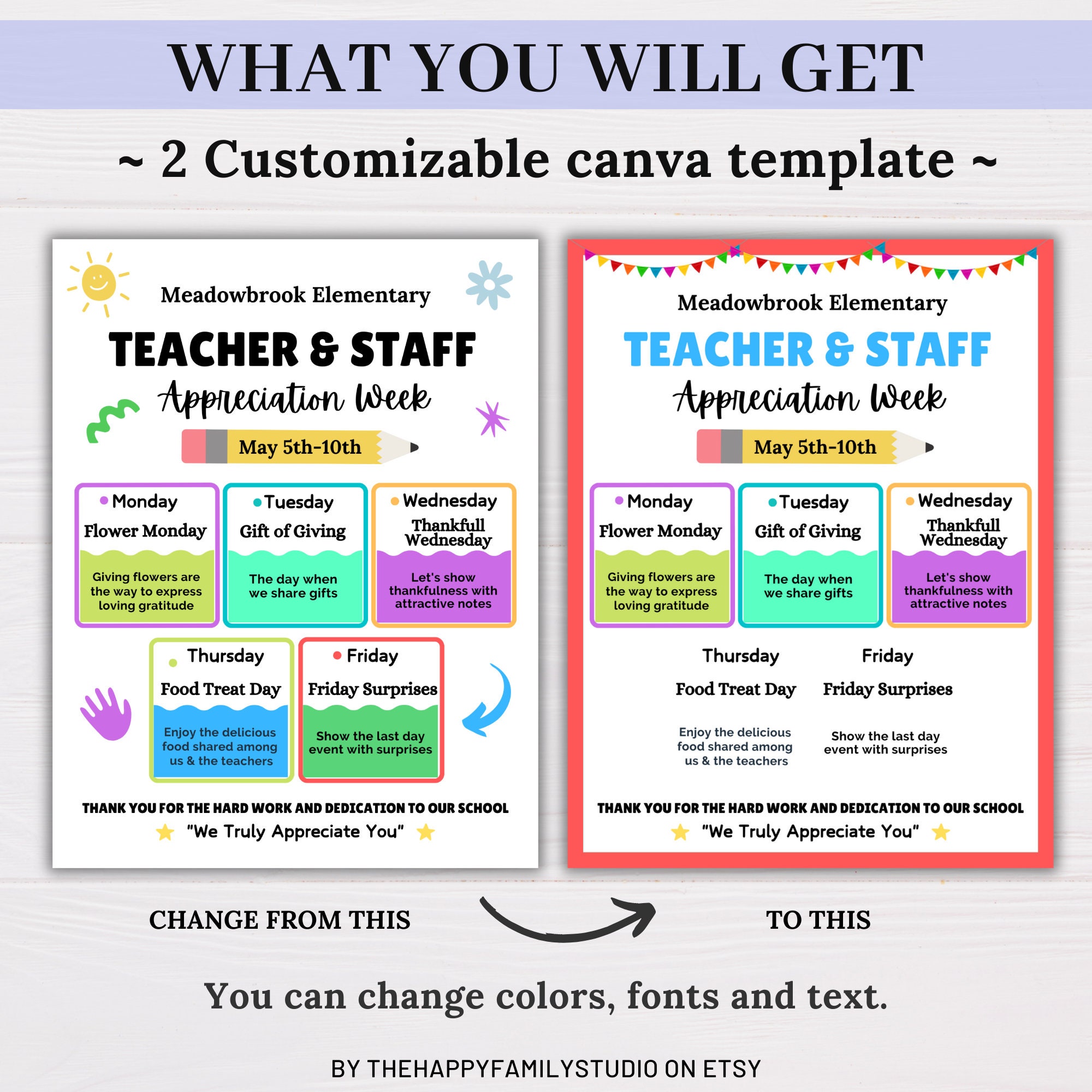 Editable Teacher & Staff Appreciation Week Flyer Itinerary, Teacher ...