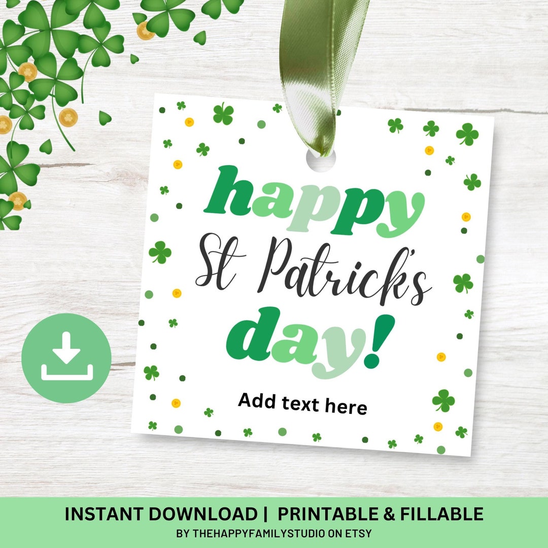 Printable Happy St Patricks Day Gift Tag, Shamrock Gift Tag, Leprechaun ...