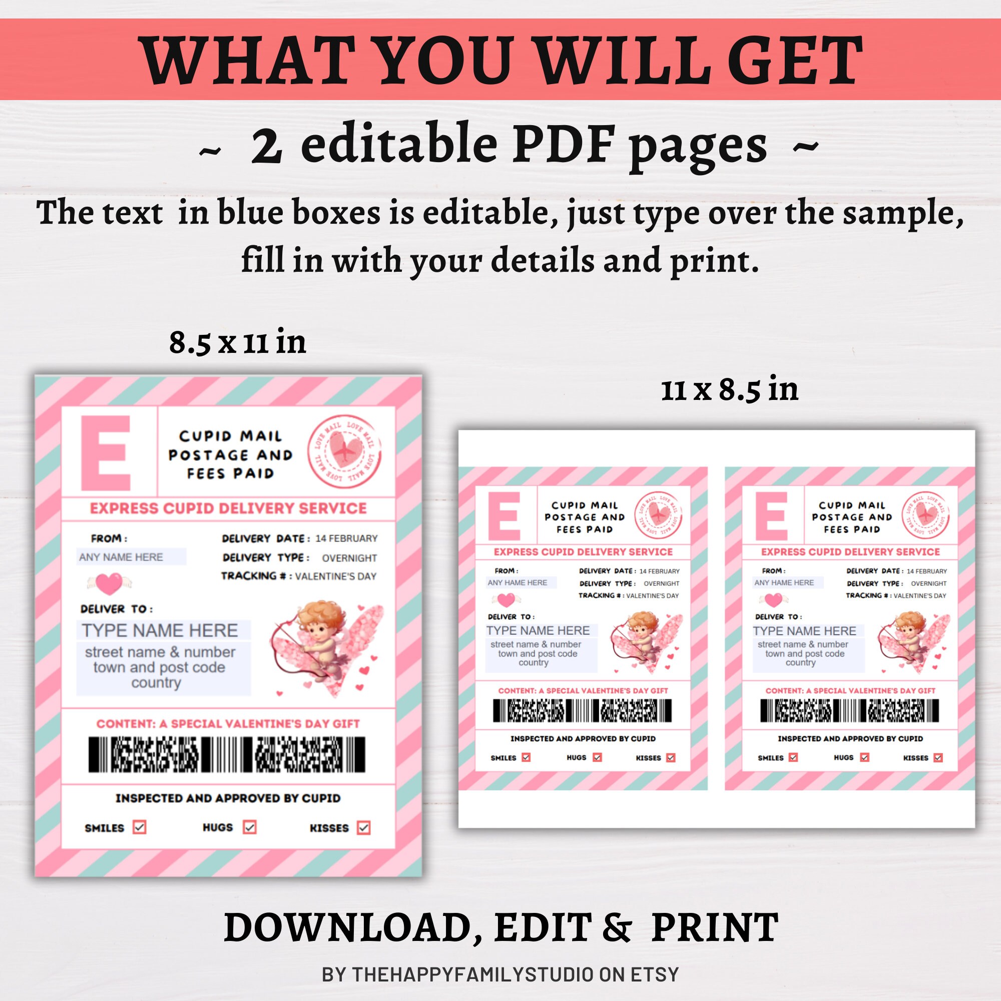 Editable Valentines Day Shipping Label, Valentine Cupid Gift Label ...