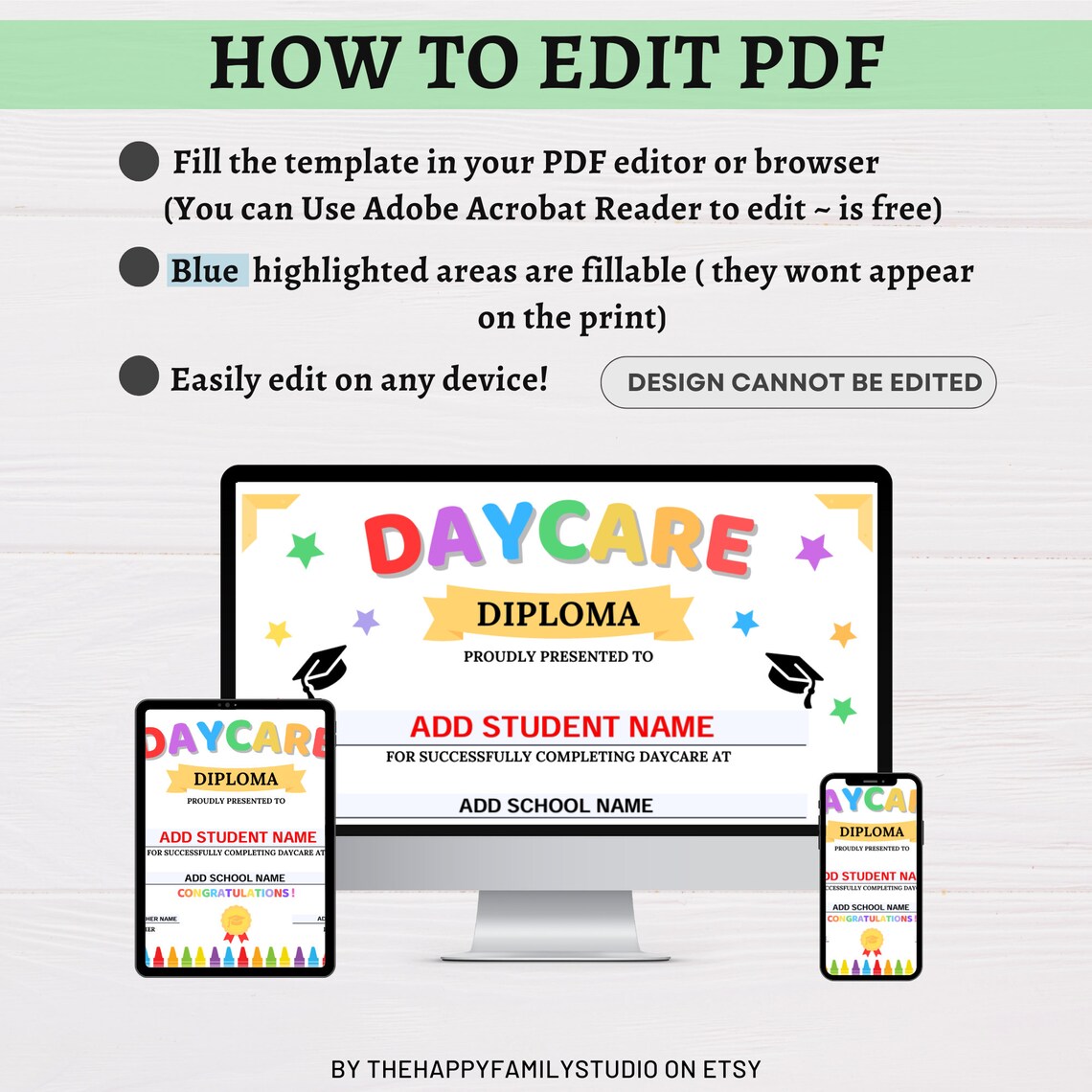 Editable Daycare Graduation Diploma, School Certificate Template, Last ...