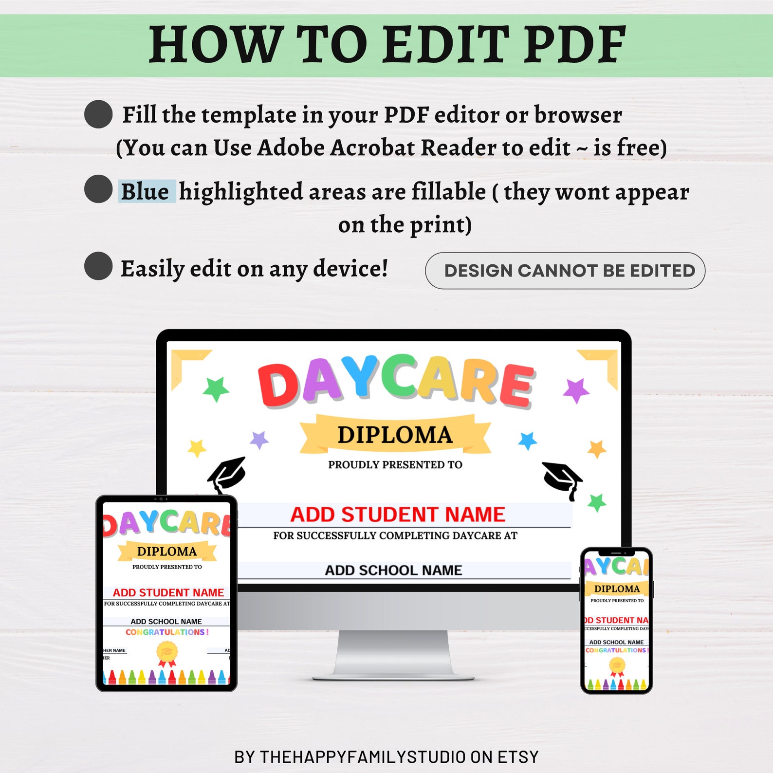 Editable Daycare Graduation Diploma, School Certificate Template, Last ...