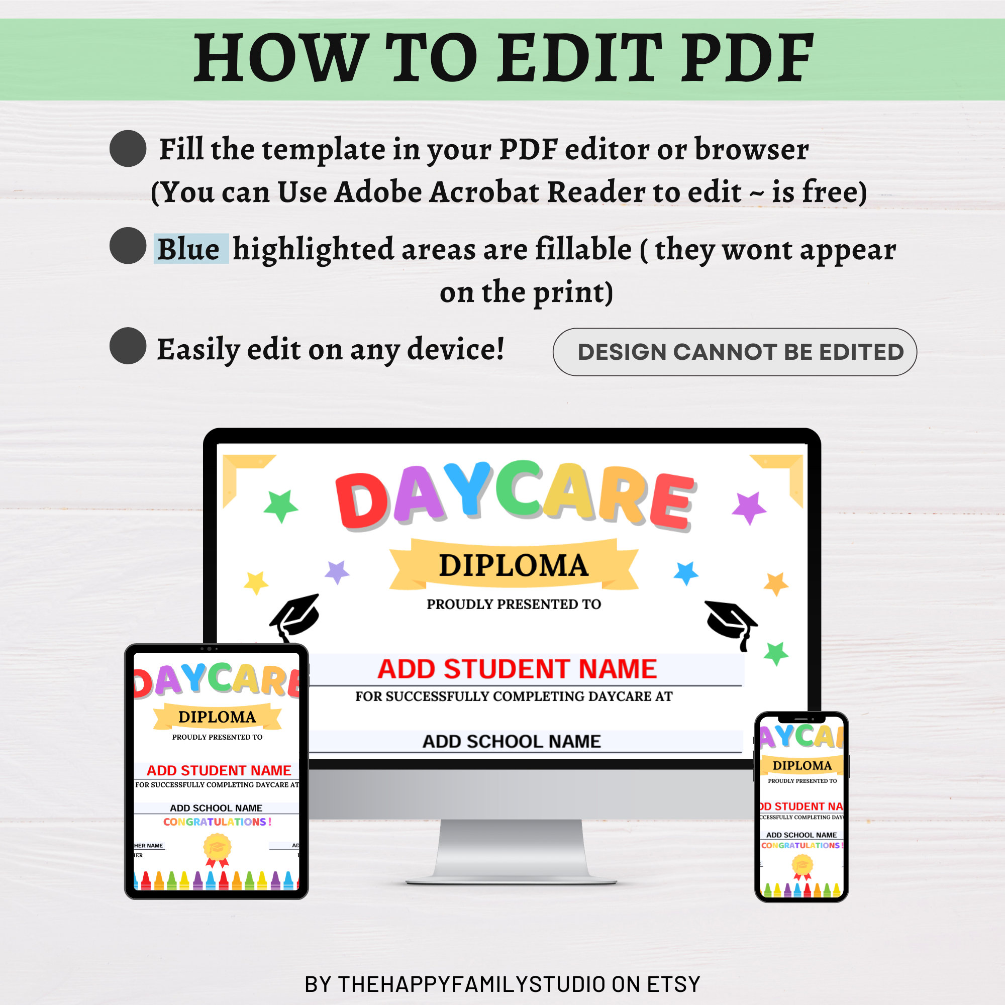 Editable Daycare Graduation Diploma, School Certificate Template, Last ...