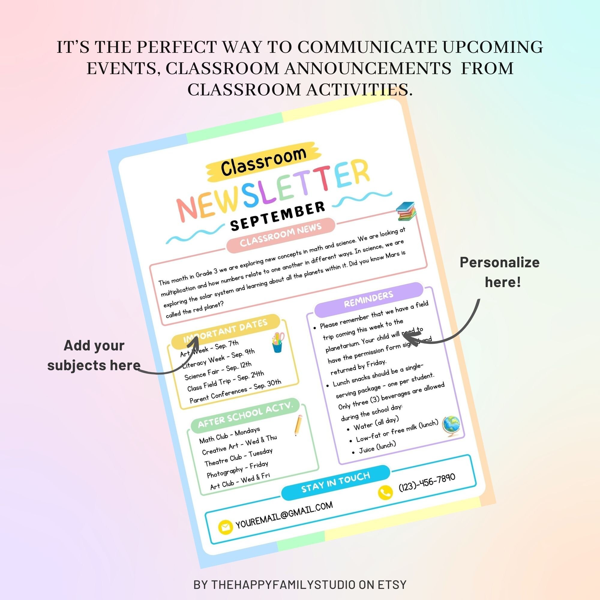 Classroom Newsletter Editable Template Monthly/weekly Class - Etsy