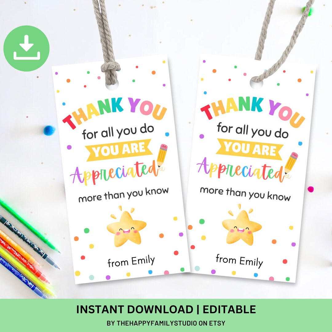 Printable Teacher Appreciation Gift Tag, Teacher Thank You Gift ...