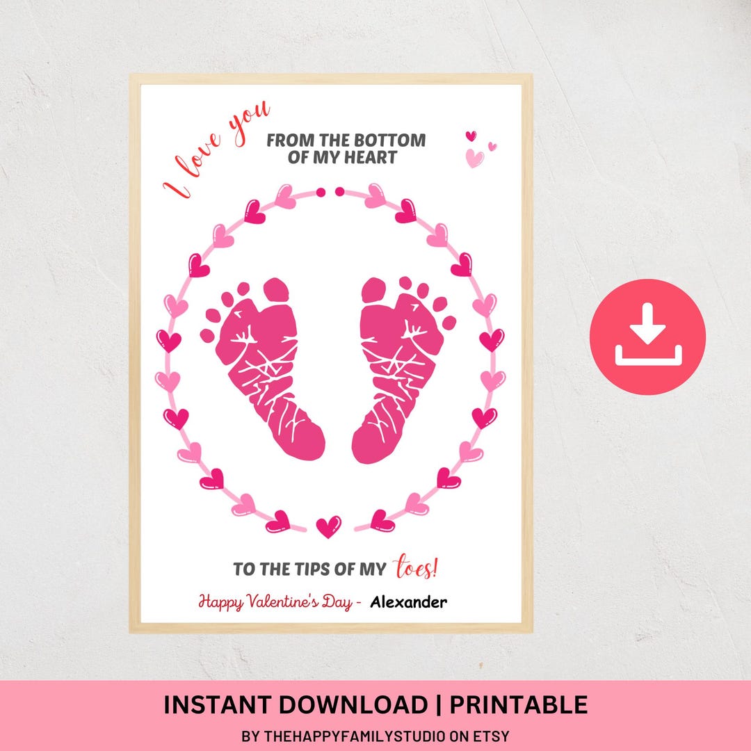 Printable Valentine's Day Footprint Art, My 1st Valentine's Day DIY ...