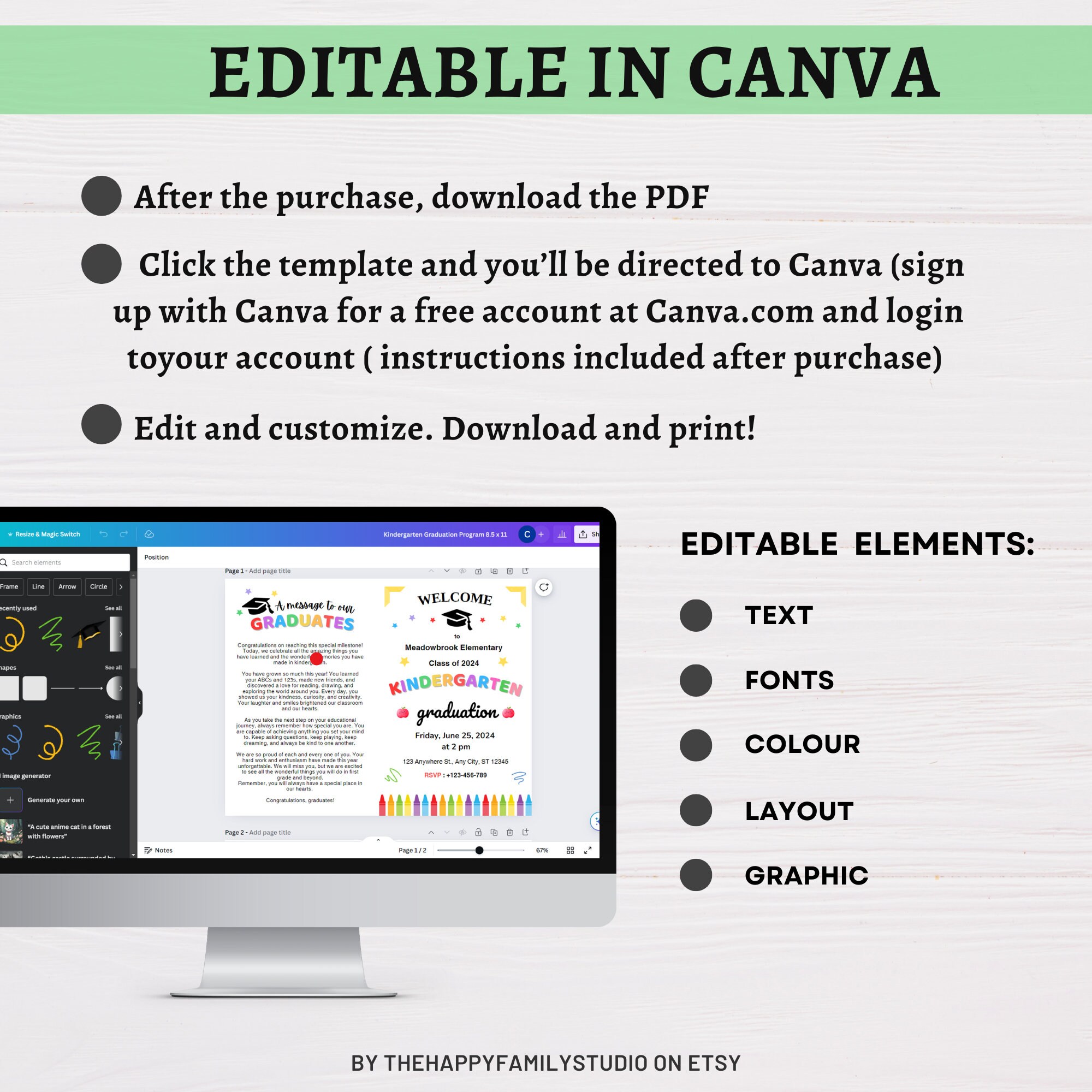 Editable Kindergarten Graduation Program, Graduation Ceremony Template ...