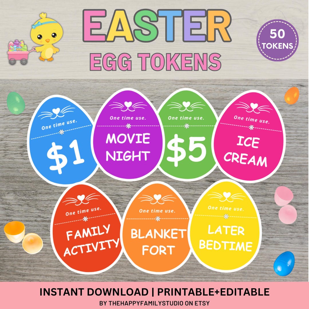 Editable Easter Egg Tokens, Easter Egg Coupons for Kids, Easter Egg ...